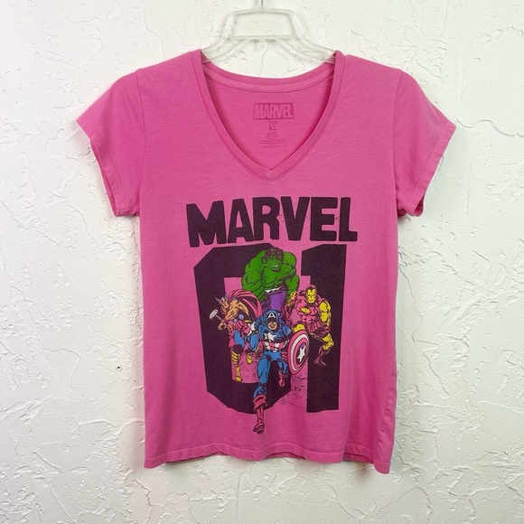 Marvel | Tops | Marvel Pink Vneck Short Sleeve Graphic Tshirt Size Xl ...